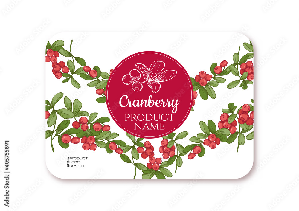 Cranberry Ripe berries. Template for product label, cosmetic packaging ...