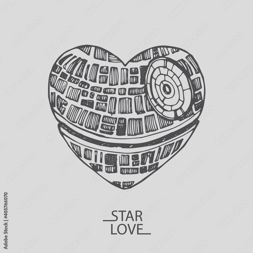 Sketch illustration of a love heart star wars Valentine's day Stock ...