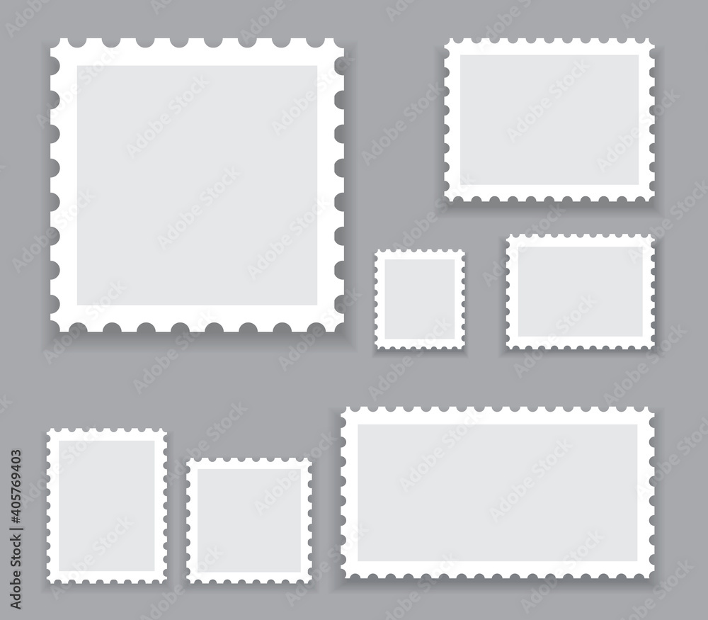 Blank postage stamps template set isolated on gray background ...