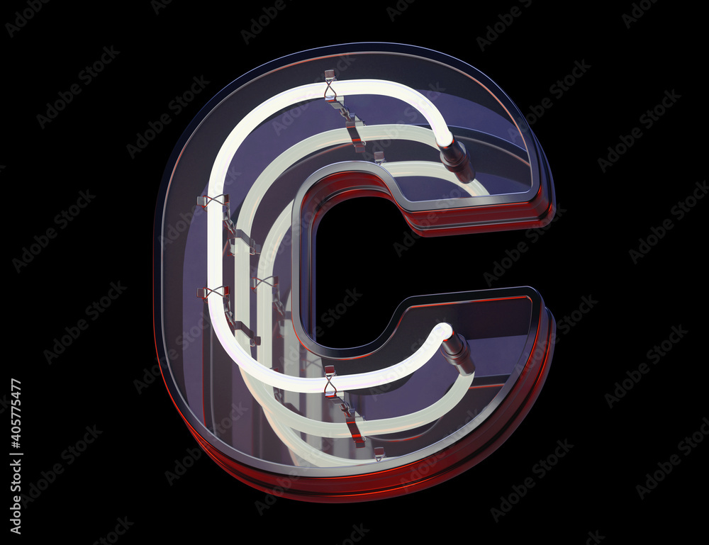 Chrome neon mirror font. Letter C. Stock Photo | Adobe Stock