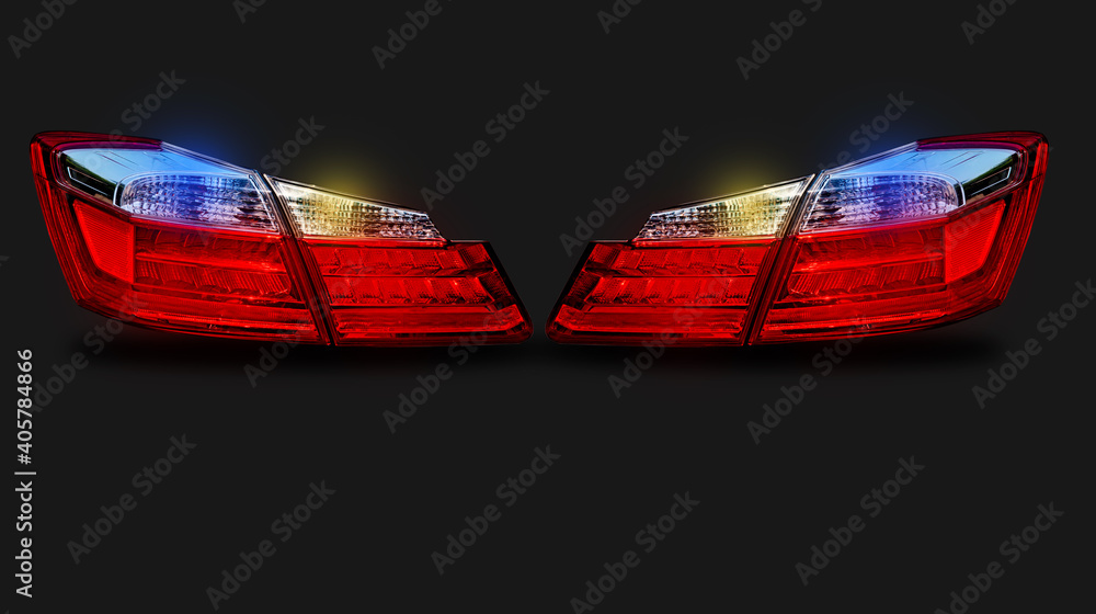 Headlights and taillights Separated from the technology background Car ...