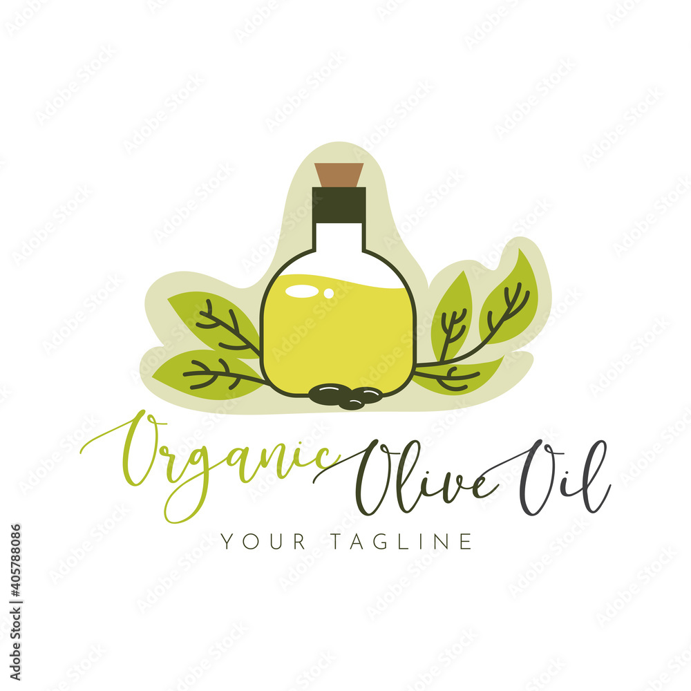 Organic olive oil logo vector illustration, cooking, brand, identity ...