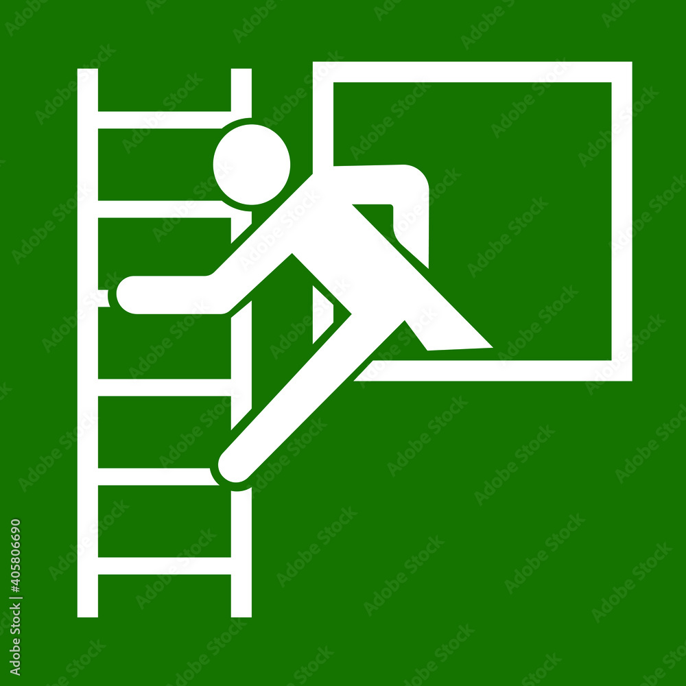 Emergency exit window ladder sign symbol vector green white Stock 벡터 ...