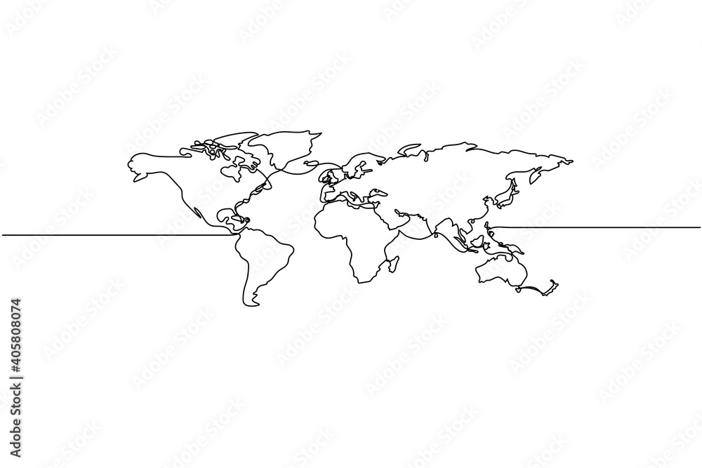 Map of the Earth. Vector. Continuous linear drawing. Stock Vector ...