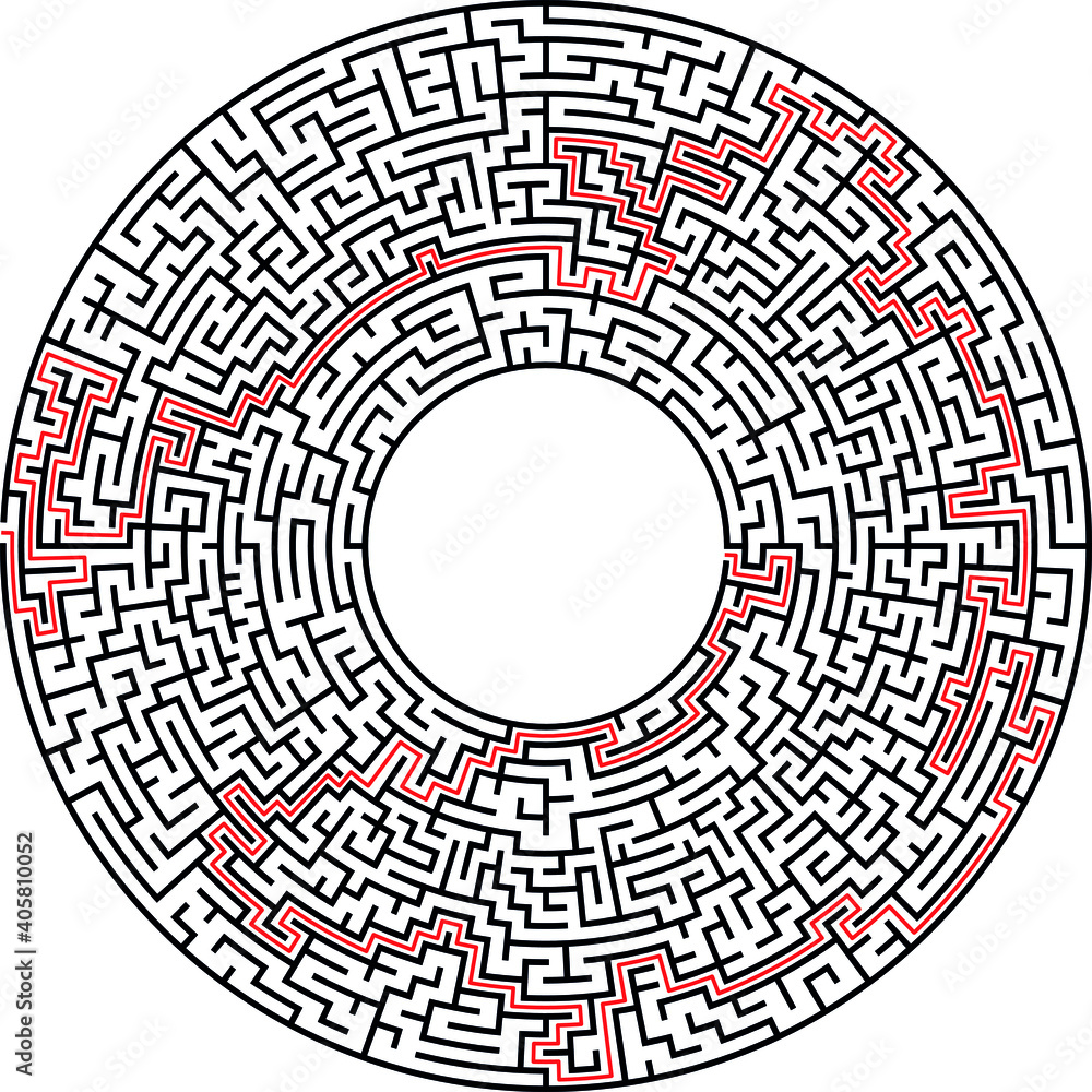 Komplexes Kreis Labyrinth mit Lösung zum Spielen als Vektor Datei Stock ...