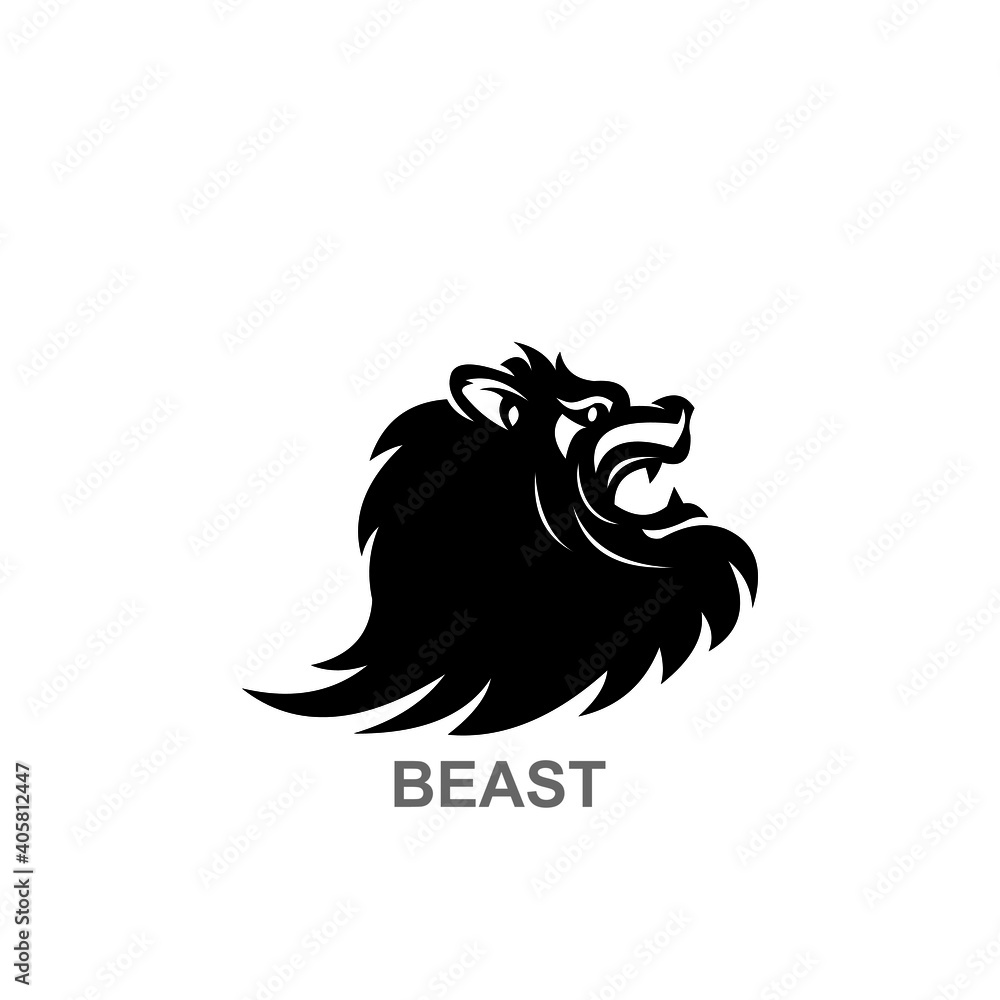 ugly beast face logo, black solid color of bad creature, vector ...