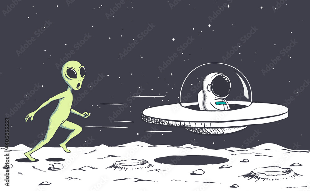 alien catches up with astronaut Stock Vector | Adobe Stock