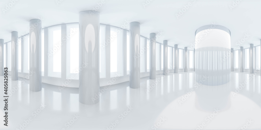 360 degree panorama view of white building hall architecture 3d render ...