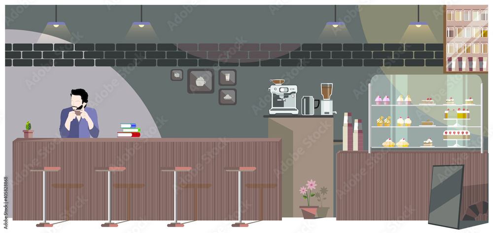 Cafe & Coffee shop , Men read books and sip coffee cup at leisure time ...