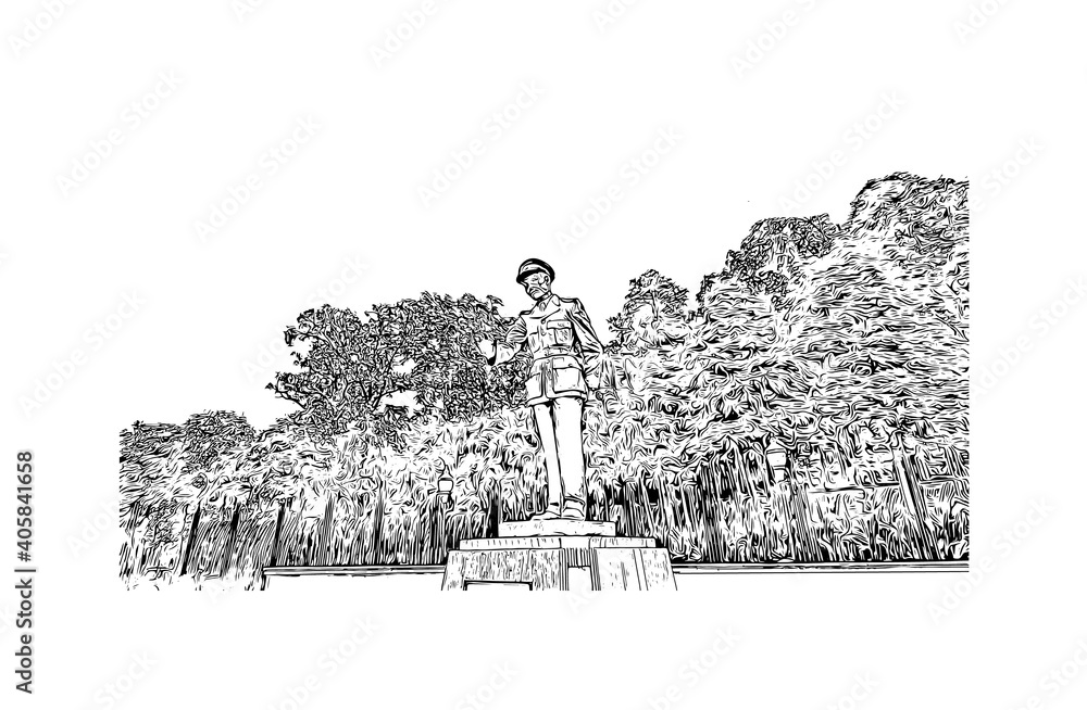 Building view with landmark of Dawei is the city in Myanmar. Hand drawn ...