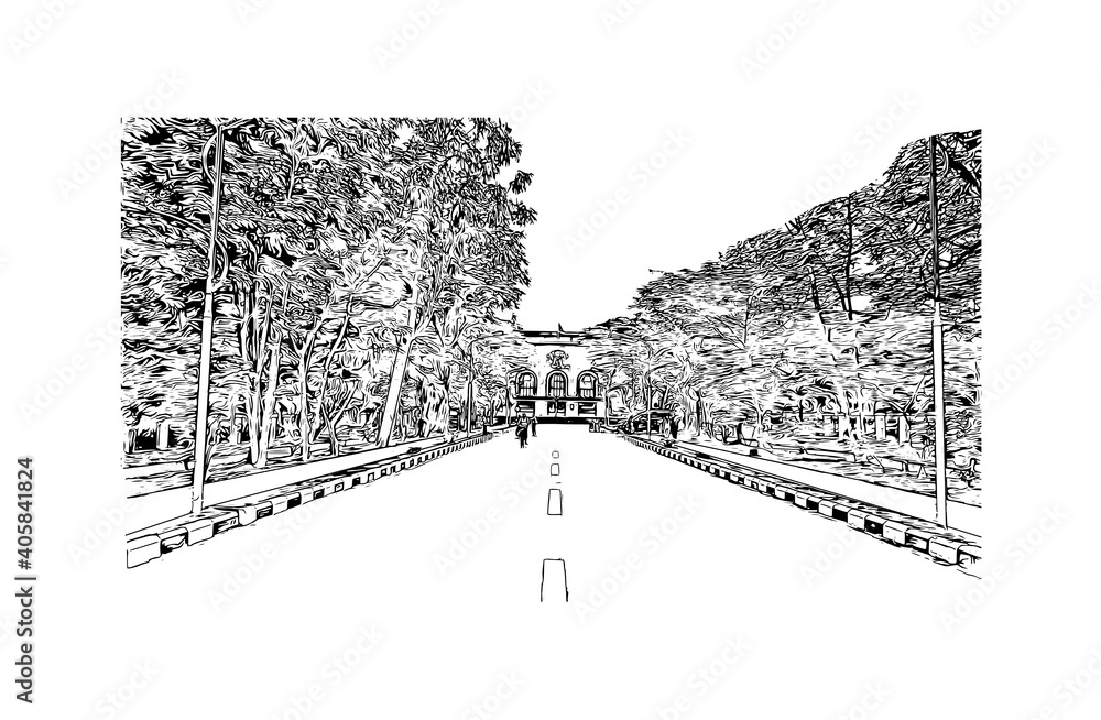 Building view with landmark of Dawei is the city in Myanmar. Hand drawn ...