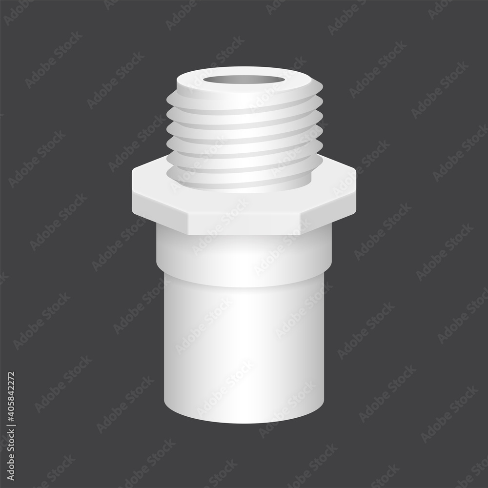 PVC or plastic pipe fitting vector icon. Adapter type consist of slip ...