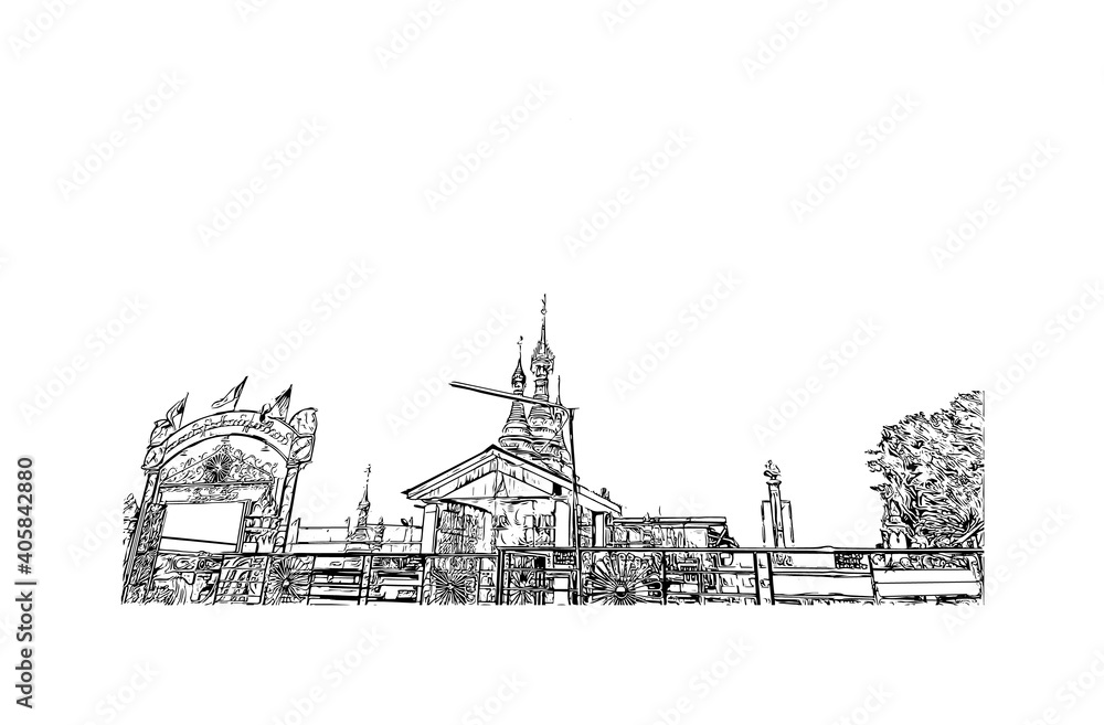 Building view with landmark of Dawei is the city in Myanmar. Hand drawn ...