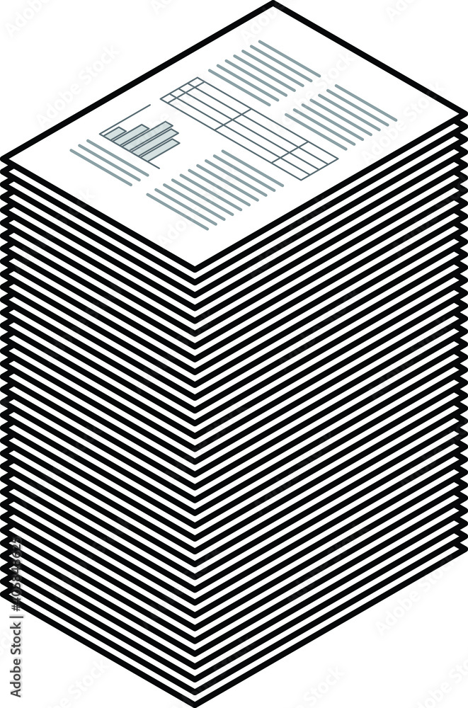 Vetor de A stack of black and white printouts / hardcopy documents. do ...