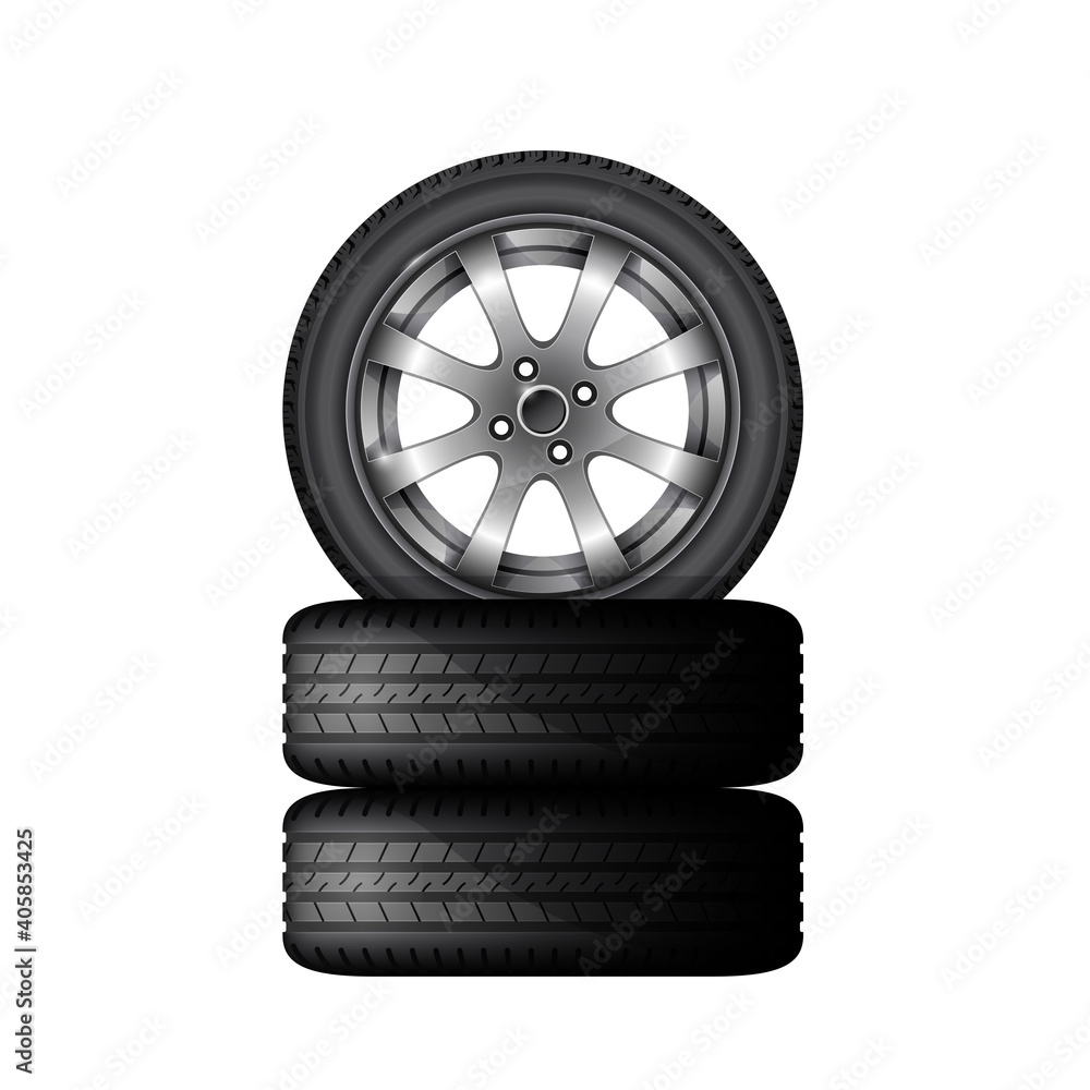 Pile of car tires with alloy wheel rim, tyre fitting service and sale ...