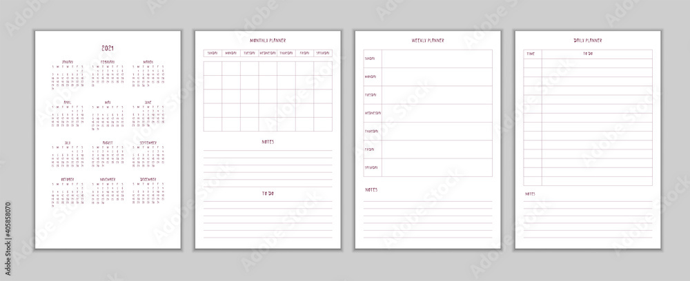 2021 calendar daily weekly monthly personal planner diary template in ...