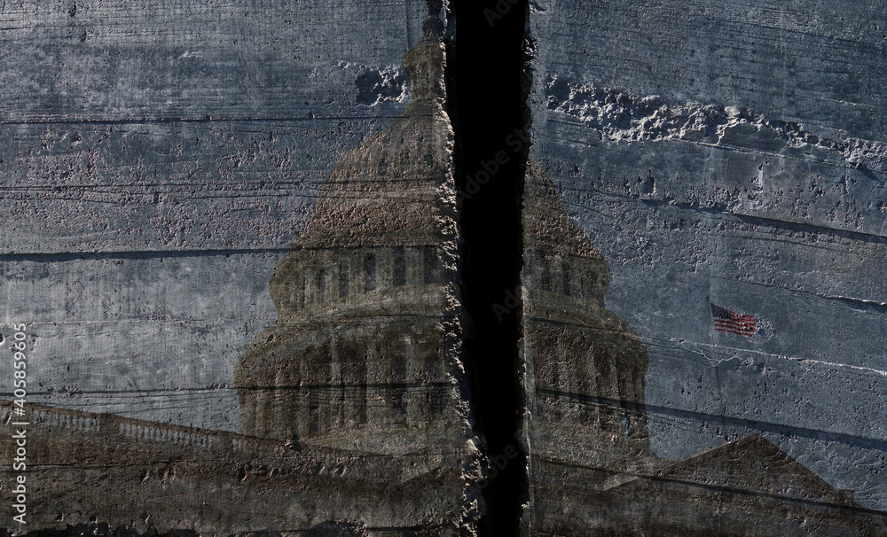 The US Capitol building in Washington DC with its dome split in half ...