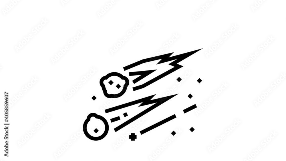 falling meteors animated black icon. falling meteors sign. isolated on ...