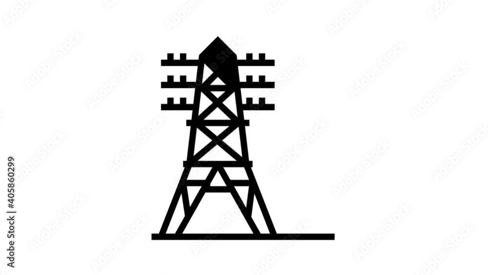 electrical tower animated black icon. electrical tower sign. isolated ...