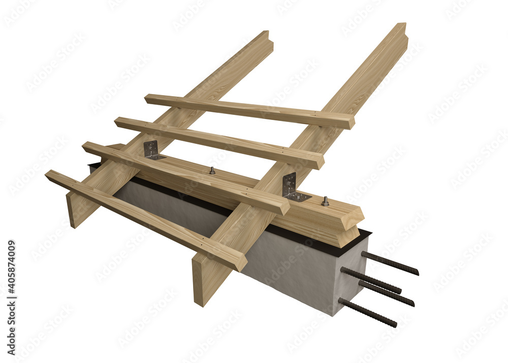 Detail of the roof construction node on a white background. Fastening ...