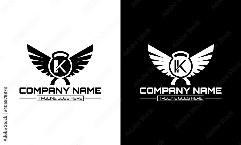 Barbell and wing logo design with the letter K concept. Stock Vector ...