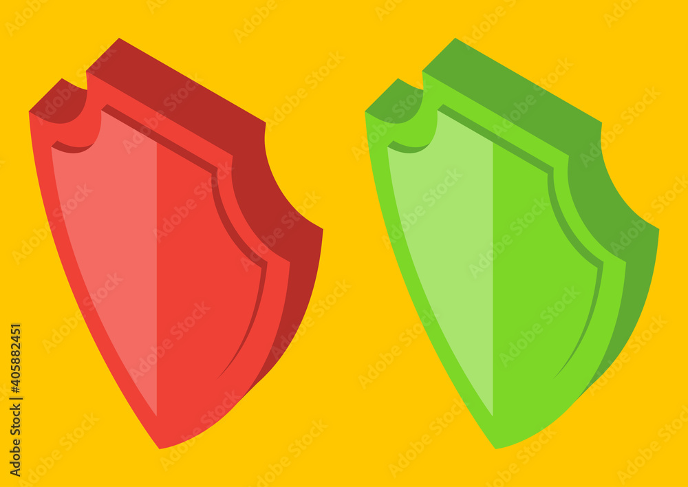 Security Shields in red and in green color. 3D shields, icons. Security ...