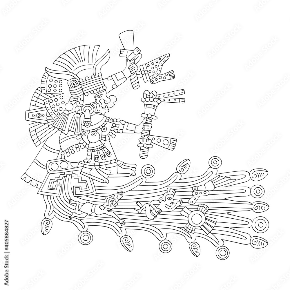 vector image with Aztec god Chalchiuhtlicue.God of the of water and ...