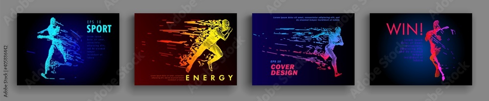 Art concept of a running man. Vector drawn by color lines. Minimal ...