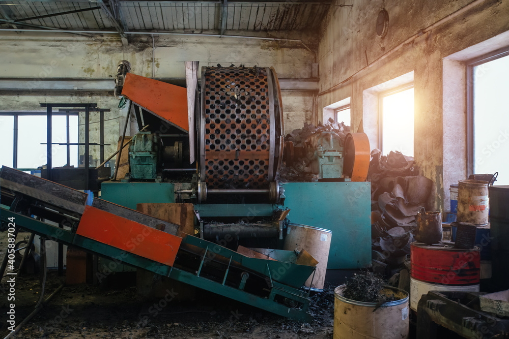 Process of recycling of waste rubber parts in the factory Stock Photo ...