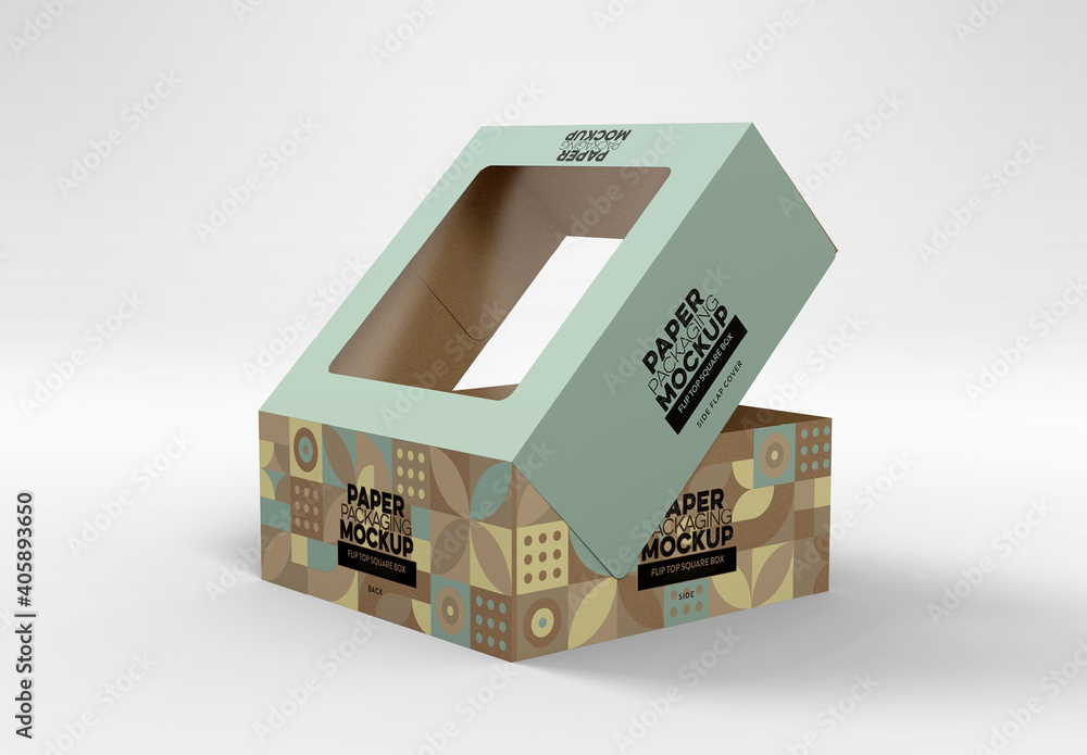 Flip Top Cake Box Open Packaging Mockup Stock Template | Adobe Stock