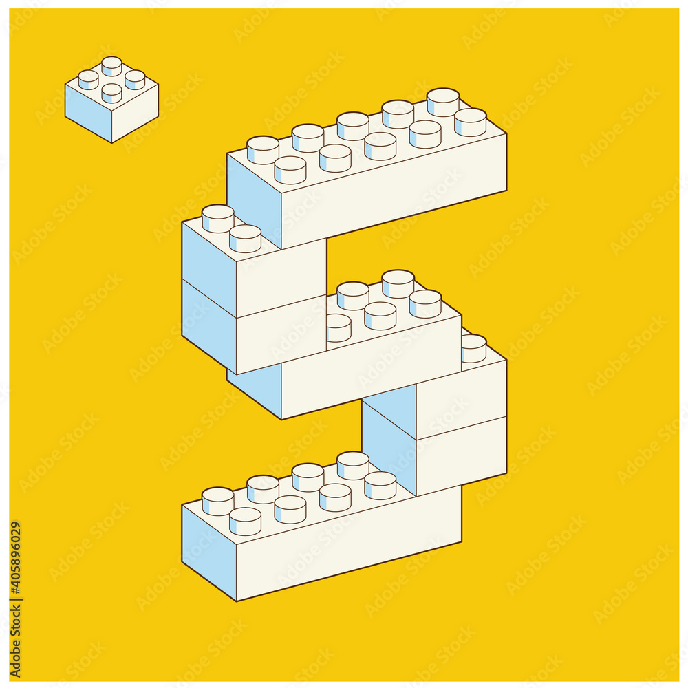 Number 5 from Plastic building blocks. Colored lego bricks isolated on ...