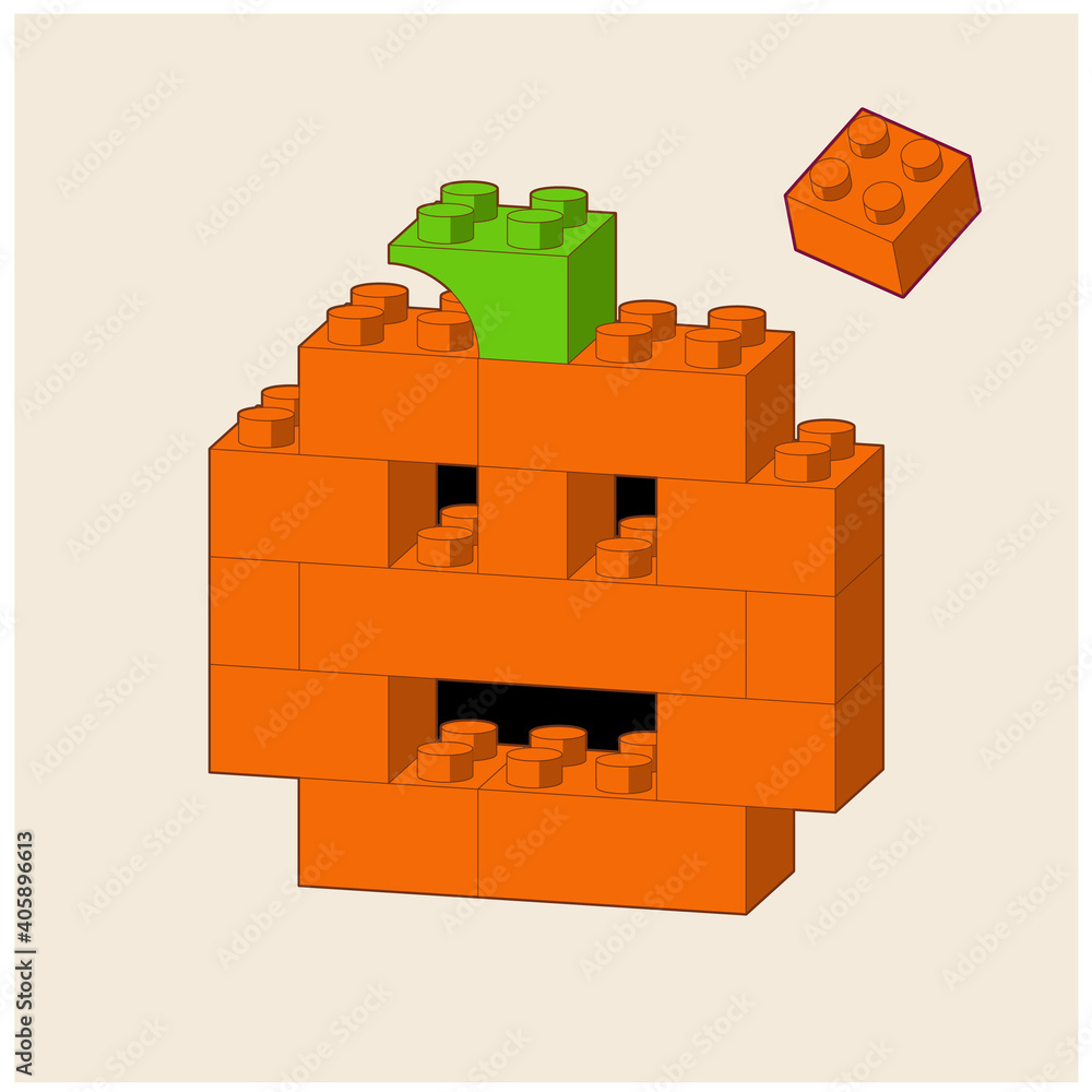 Halloween Pumpkin building block, bricks for children. Vector isometric ...