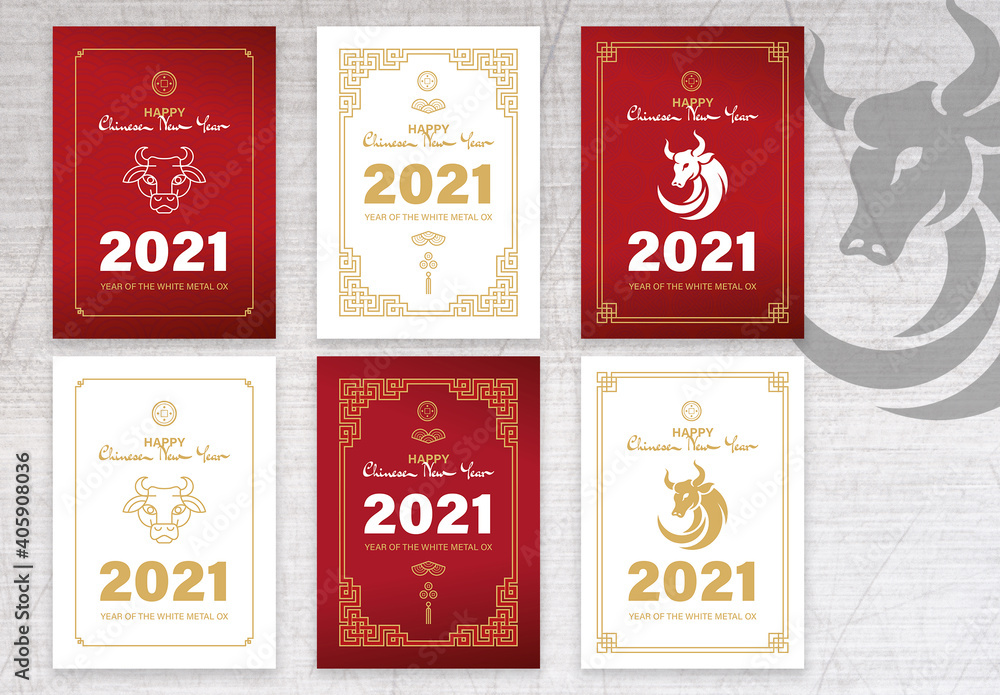 Lunar Chinese New Year 2021 Postcard Set Stock Template | Adobe Stock