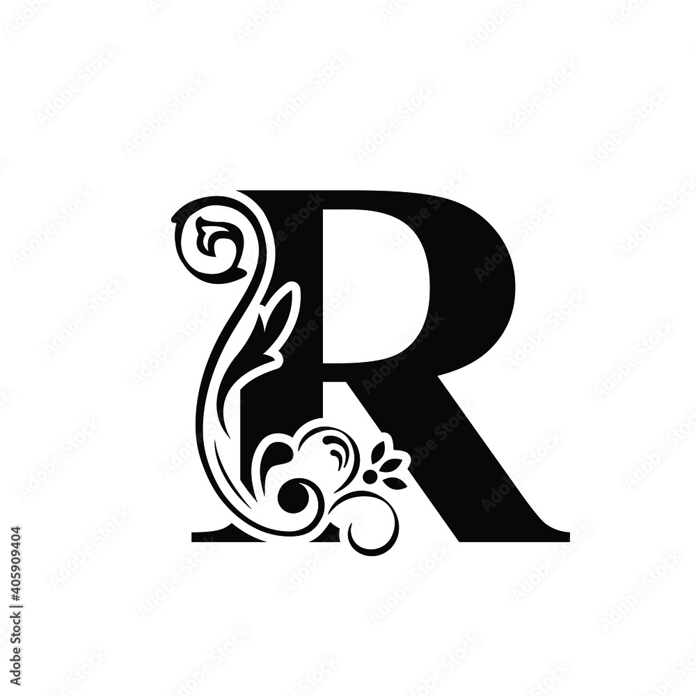 letter R. flower letters. Vintage ornament initial Alphabet. Logo ...