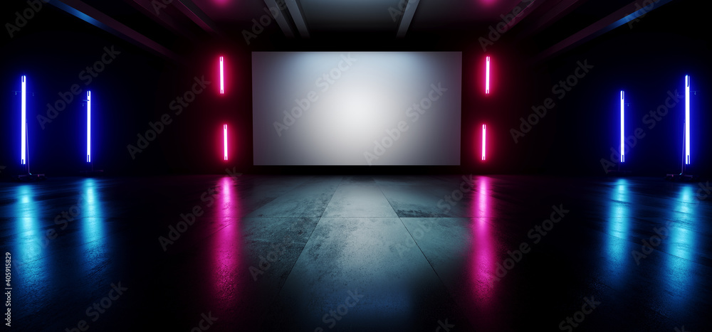 Neon Purple Blue Fluorescent Stage Showroom Scene Concrete Floor Big ...