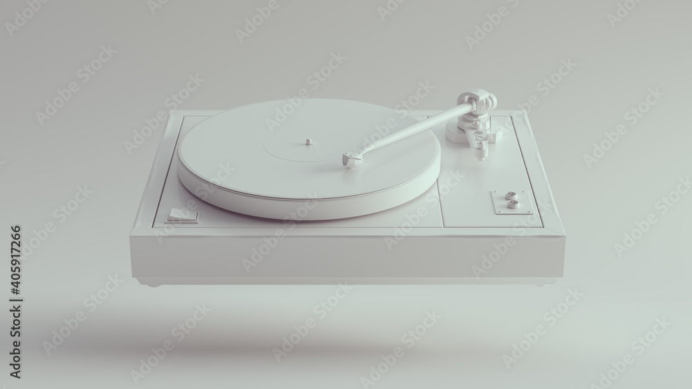 White Vintage Turntable Record Player Floating 3d illustration render ...