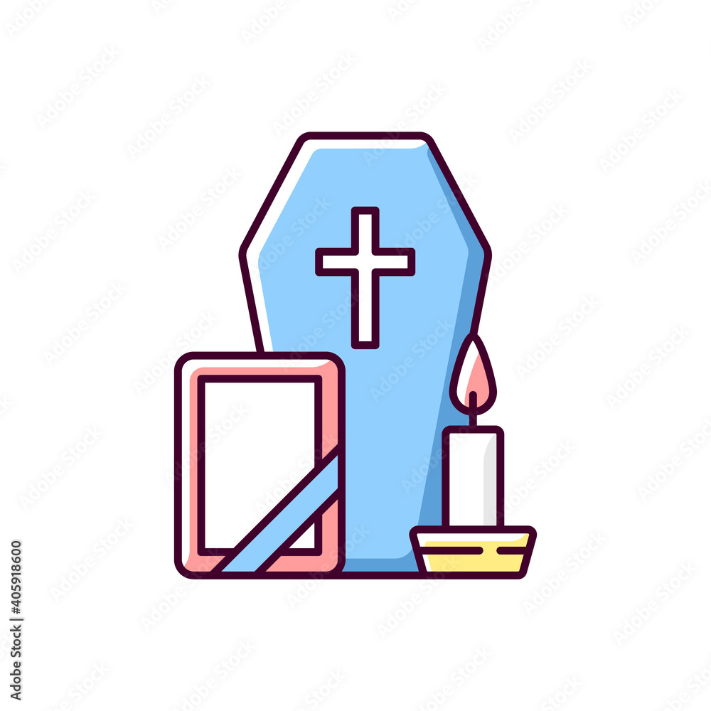 Funeral RGB color icon. Coffin for dead relative. Religious ritual ...