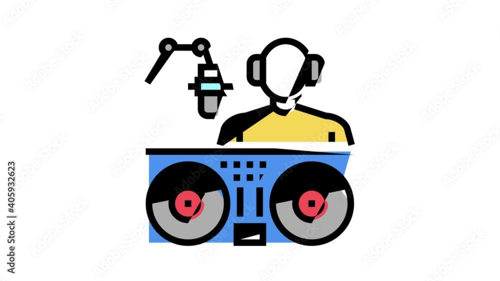 dj and radio host animated color icon. dj and radio host sign. isolated ...