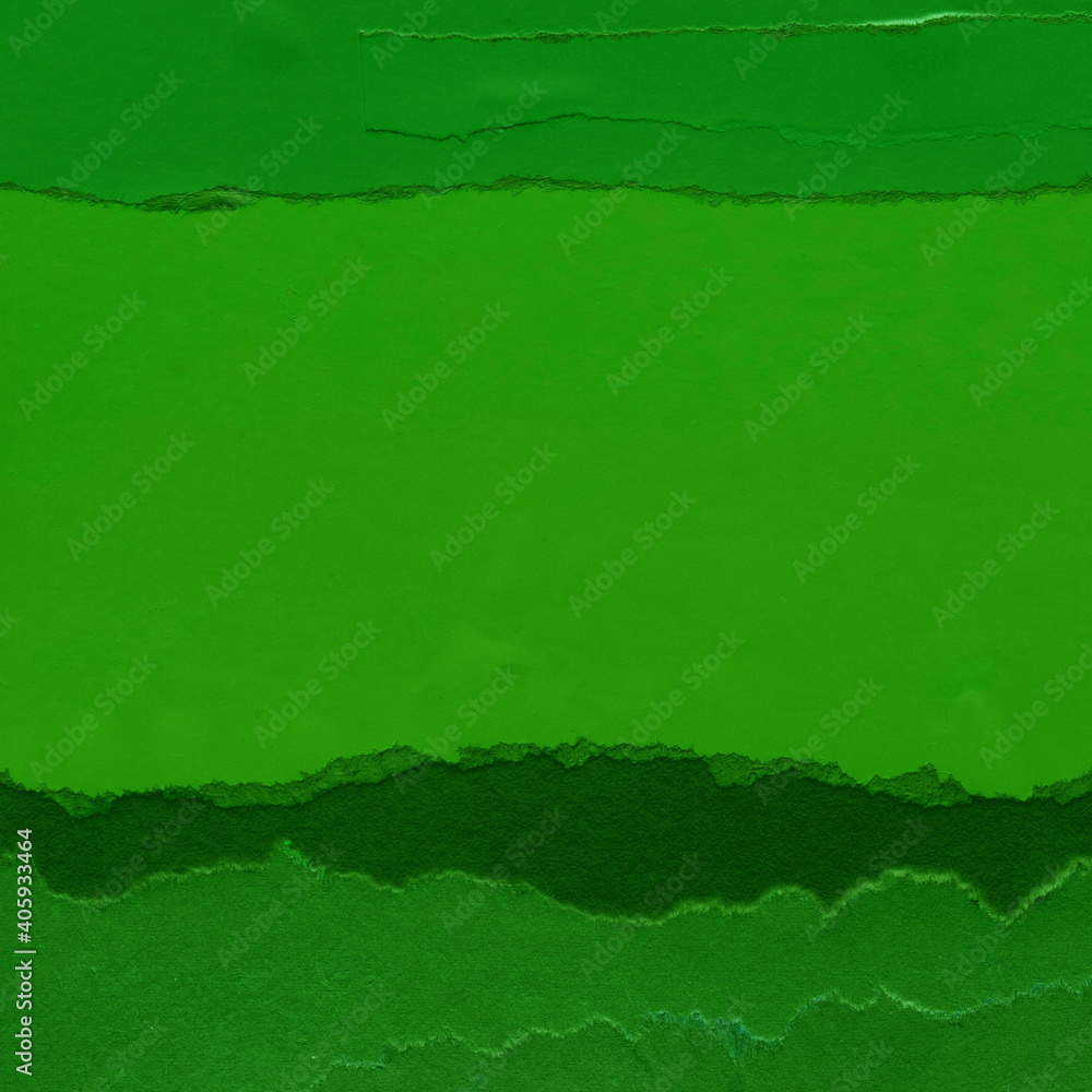 Green torn paper collage close-up. Texture made from various paper and ...