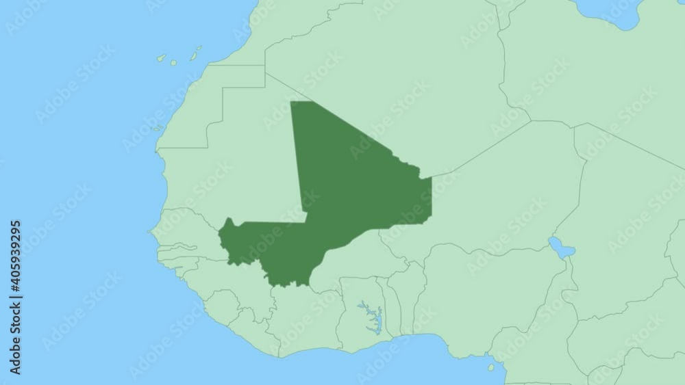 Map of Mali with pin of country capital. Mali Map with neighboring ...