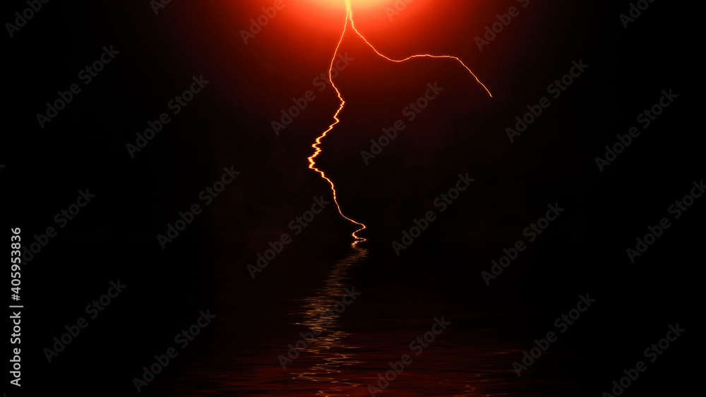 Abstract realistic nature red lightning thunder background . Bright ...