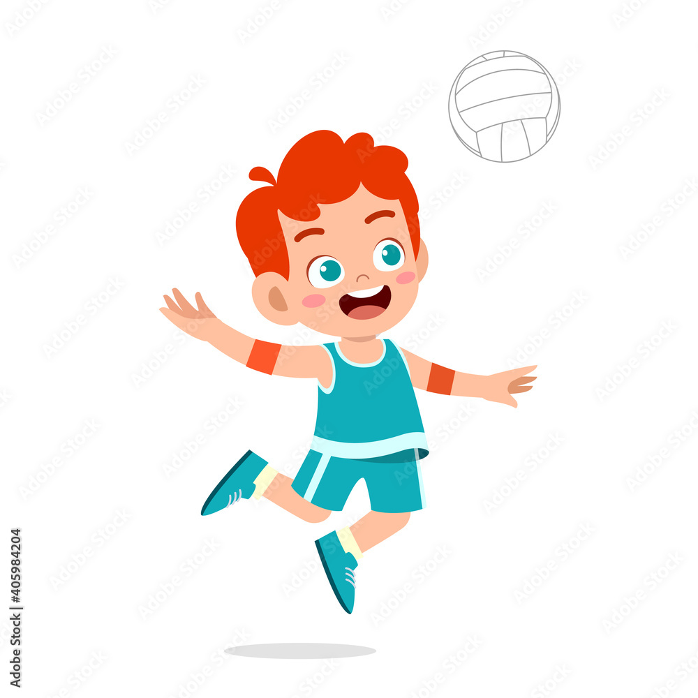 happy cute kid boy play volleyball Stock Illustration | Adobe Stock