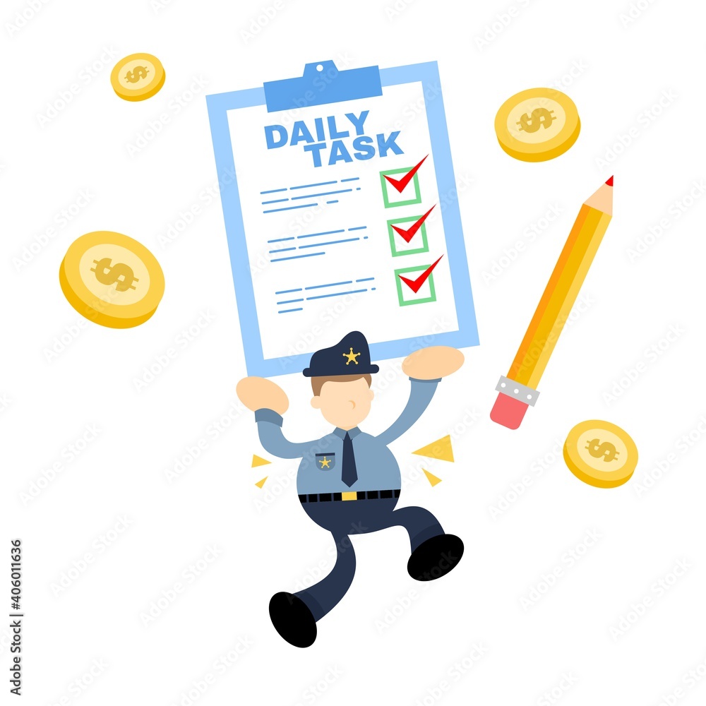 police officer and daily task checklist form business cartoon doodle ...