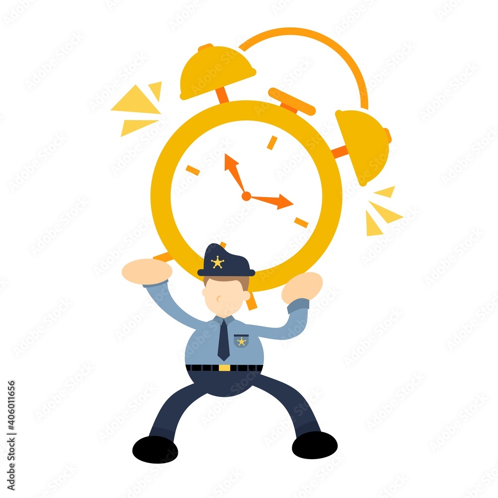 police officer man pick time clock cartoon doodle flat design style ...