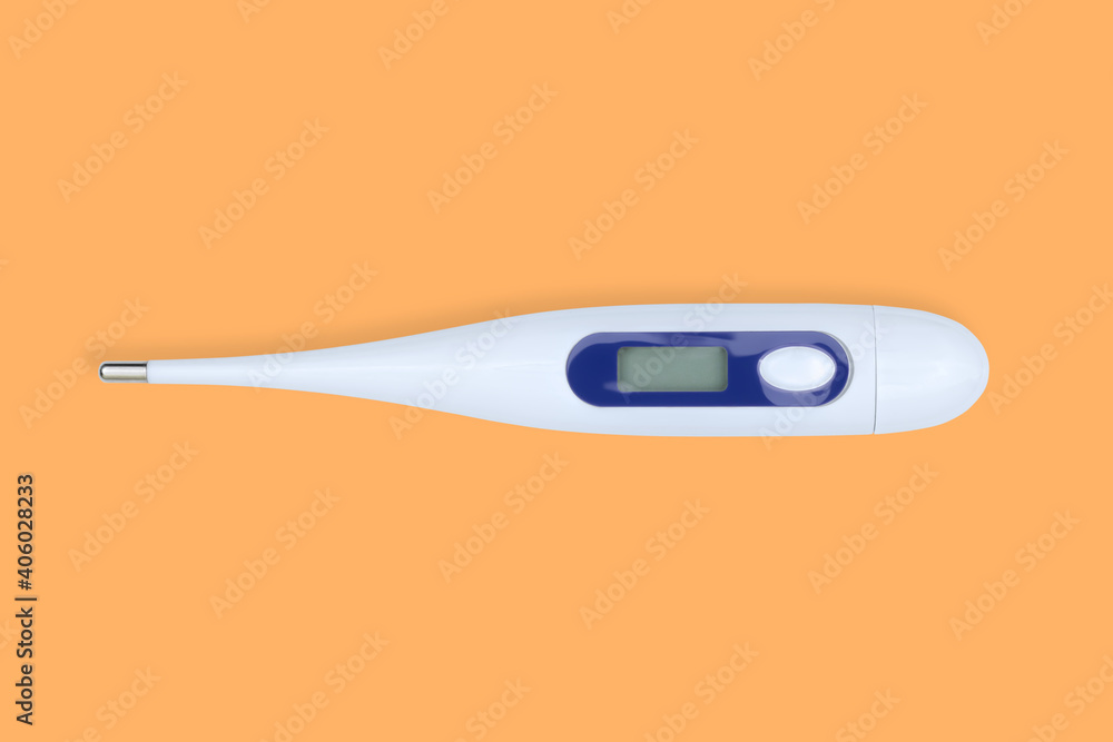 Digital Thermometer. Background on the theme of medicine, health, high ...