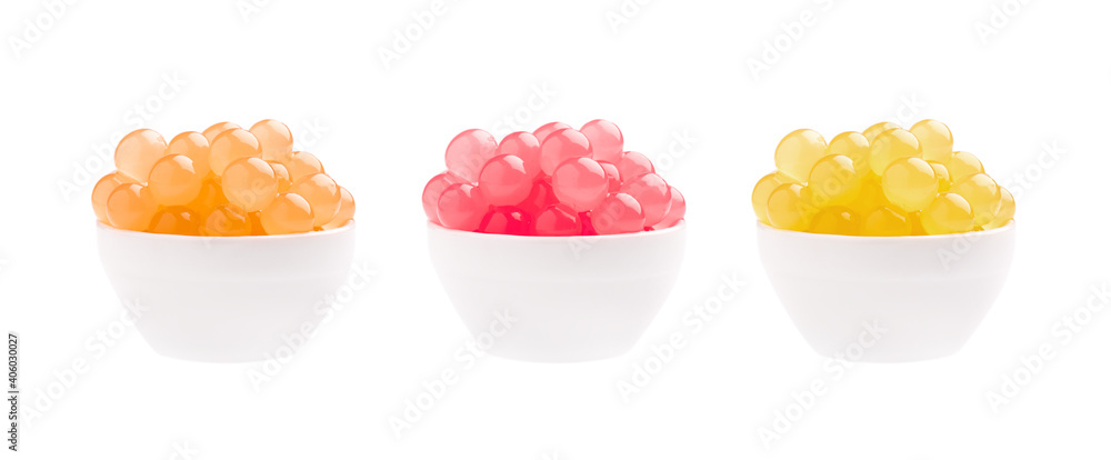 Mix tapioca pearls for bubble tea isolated on white background. Tapioca ...
