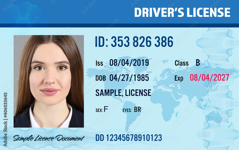 Sample of modern driver's license, front view Stock Photo | Adobe Stock