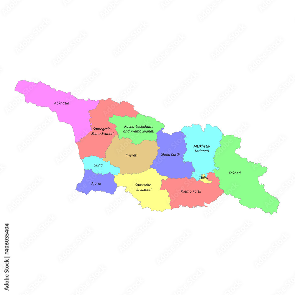 High quality labeled map of Georgia with borders of the regions Stock ...