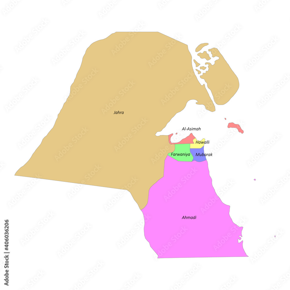 High quality labeled map of with Kuwait borders of the regions Stock ...