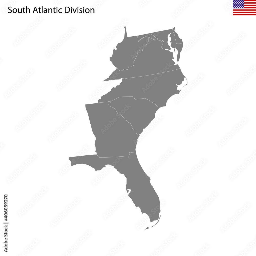 High Quality map of South Atlantic division of United States of America ...